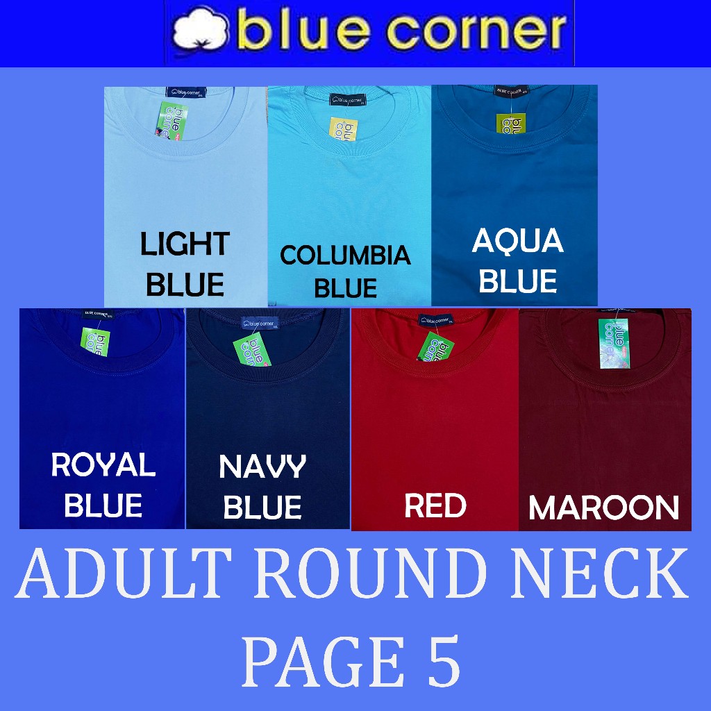 BLUE CORNER ROUND NECK UNIFORM WOMEN MEN ADULT TSHIRT COLUMBIA BLUE ...