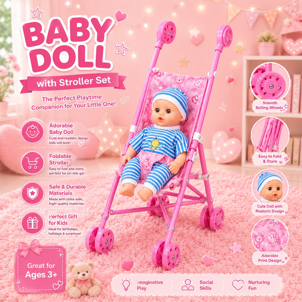 Cute Design Foldable Metal Tube Doll Stroller Toy for Dolls/toodler ...