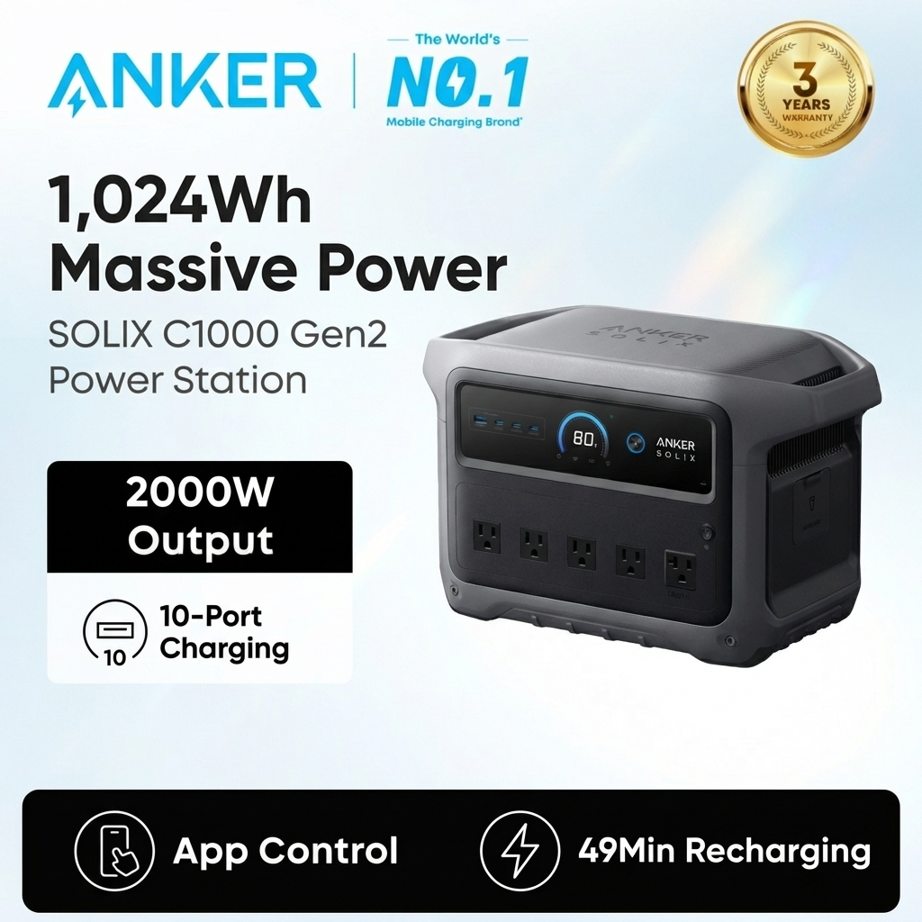 「NEW HOT SALE」Anker SOLIX C1000 Gen 2 Portable Power Station, 2,000W ...