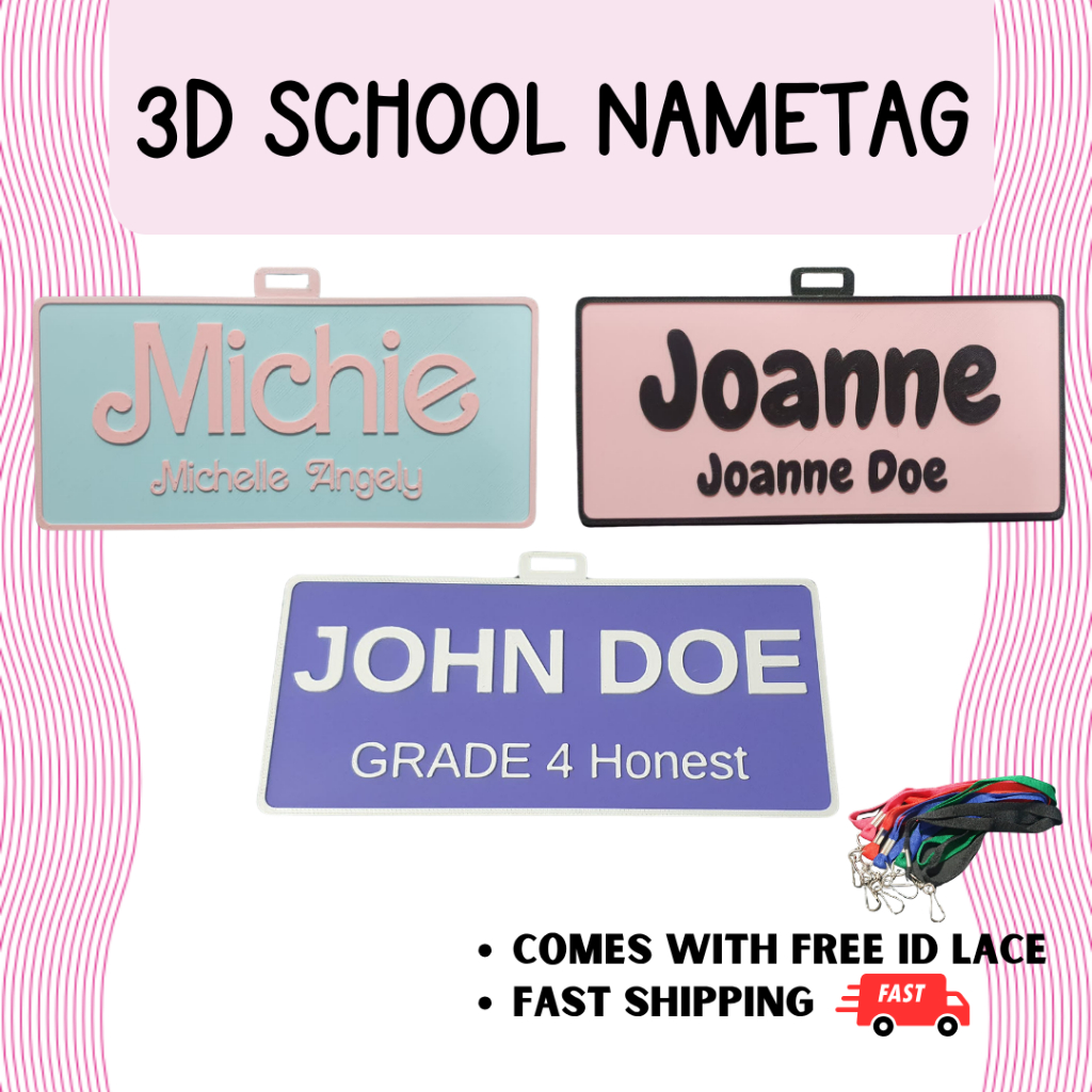 PERSONALIZED ID NAME PLATE / TAG | 3D PRINTED with FREE ID LACE ...