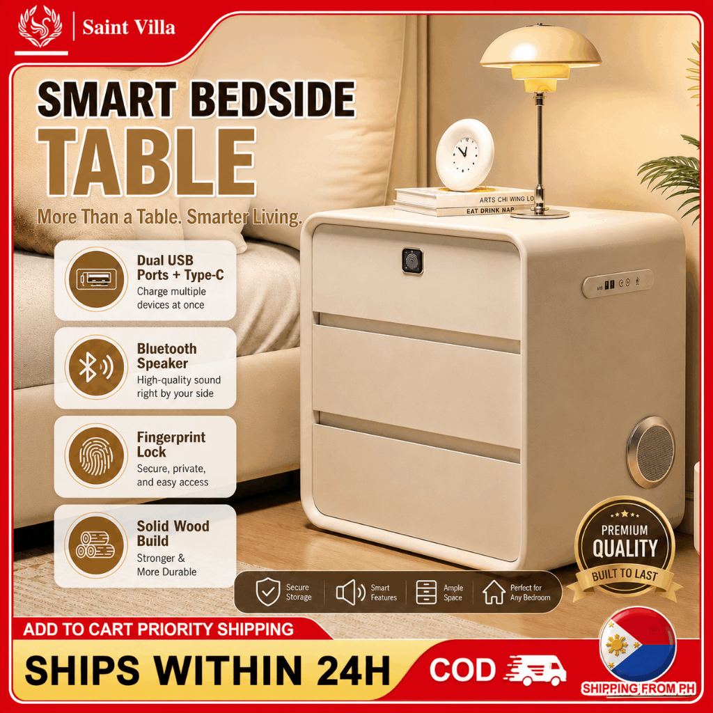 Smart bedside table solid wood multi-functional rechargeable speaker ...