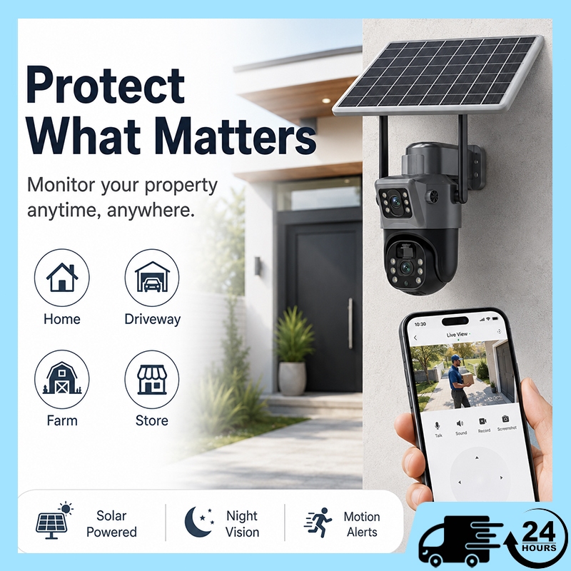 Solar WiFi Security Camera Outdoor CCTV 1080P HD, Dual Lens, Night ...