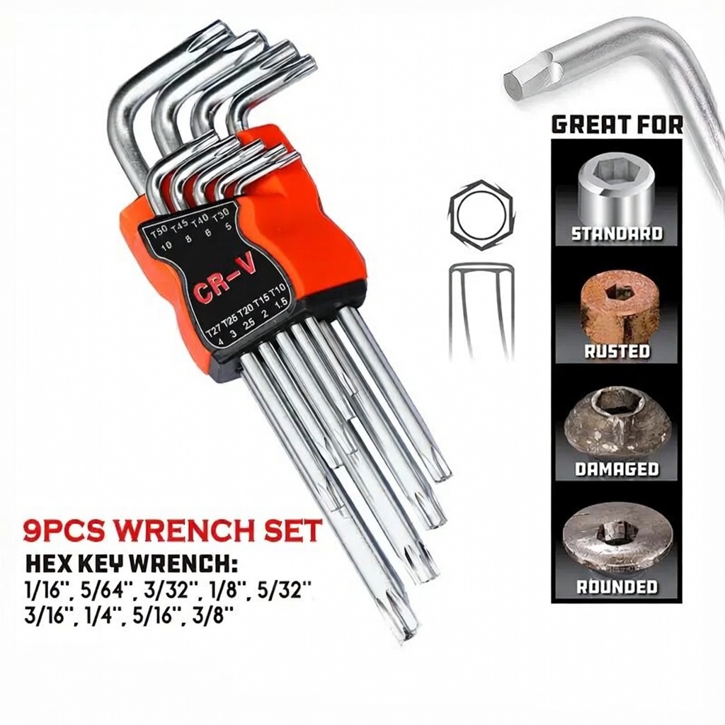 9PCS Long Arm Torx Key Wrench Set Heavy Duty Tool Kit | Shopee Philippines