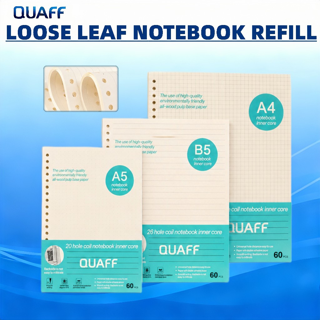 QUAFF Loose-Leaf Binder Notebook A5/B5/A4 60 Sheets Refillable School ...
