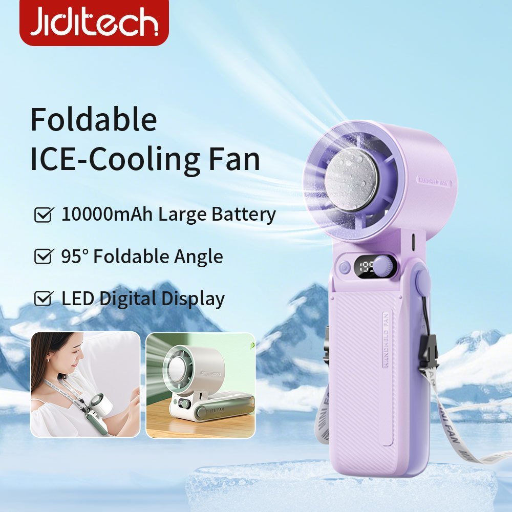 Jiditech Ice Cooling Fan Handheld Fan 10000mAh Turbo Fan Rechargeable ...