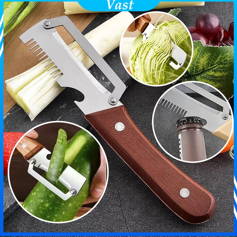 Stainless Steel Peeler Bottle Opener Wooden Handle Fruit And Vegetable ...