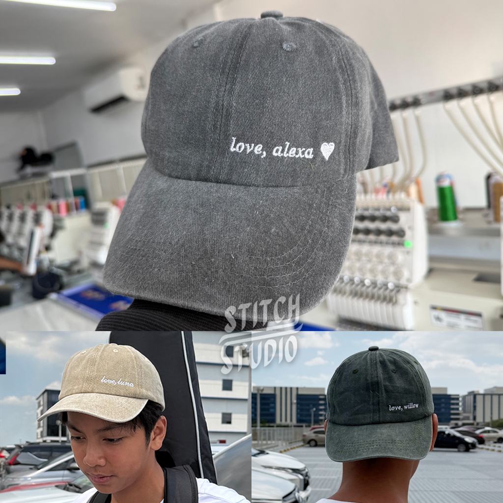 Custom Love Text Cap Embroidery - Acid Washed Cap, Perfect for Gift ...