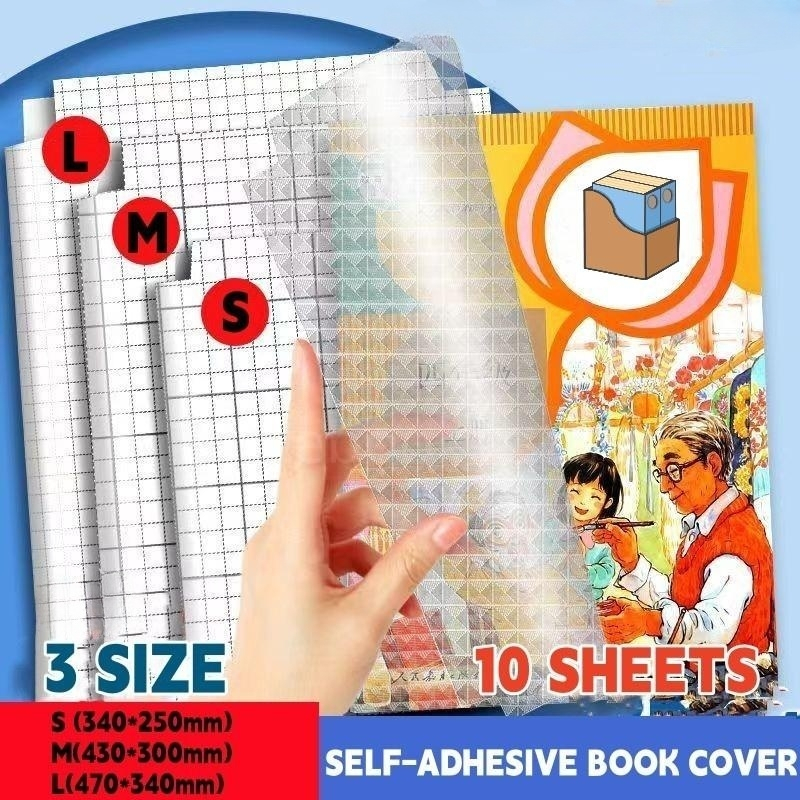 10 Sheets Self-adhesive Book Wrap Transparent Protective Book Cover ...