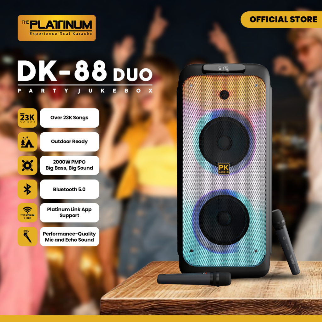 Platinum Karaoke DK88 Duo Party Jukebox Bluetooth Speaker w/ Built-in ...