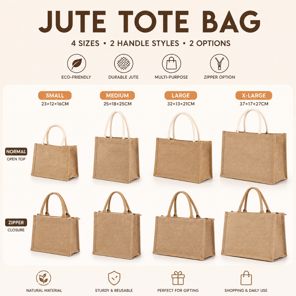 ABACA Multi Purpose Jute Tote Bag Reusable Grocery Bag with Long Handle ...