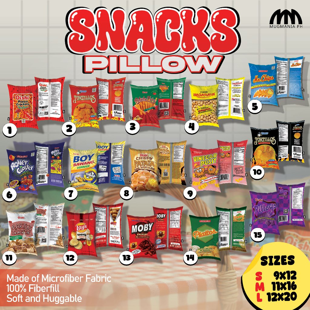 SNACKS Pillows V3 - Mugmania - Classic Junkfood Pillows Front & Back ...