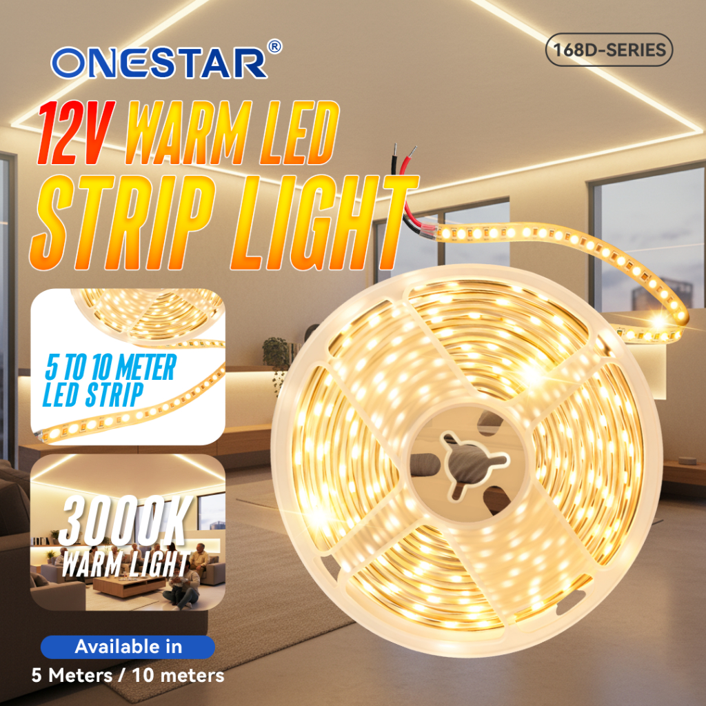 ONESTAR 12V Warm White LED Strip Light 3000K | 5M / 10M | 168D Series ...