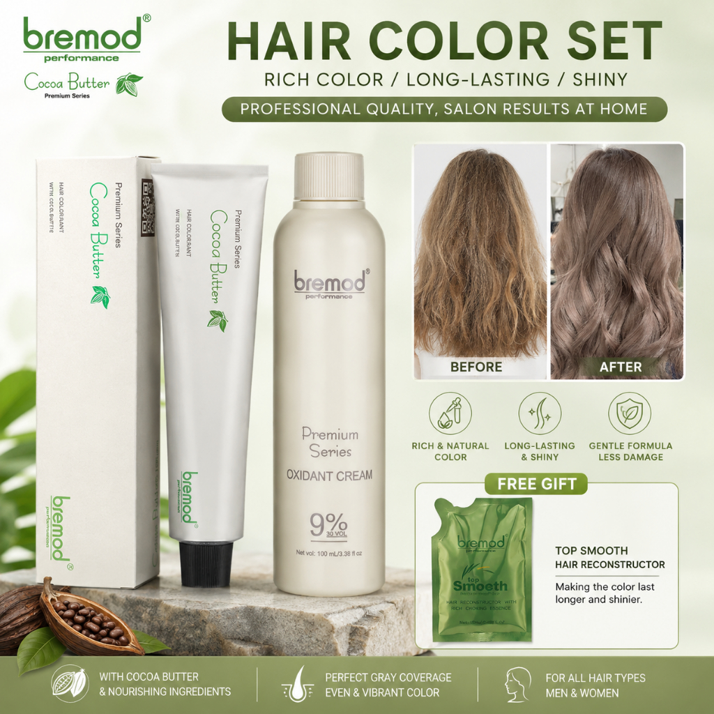 Bremod Premium MILK TEA ASH BUNDLE 8.17 (HAIR COLORANT/HAIR DYE WITH ...