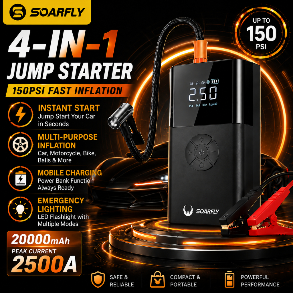 SOARFLY 4 in 1 Jump Starter 20000mAh Jump Starter for Car with Air Pump ...