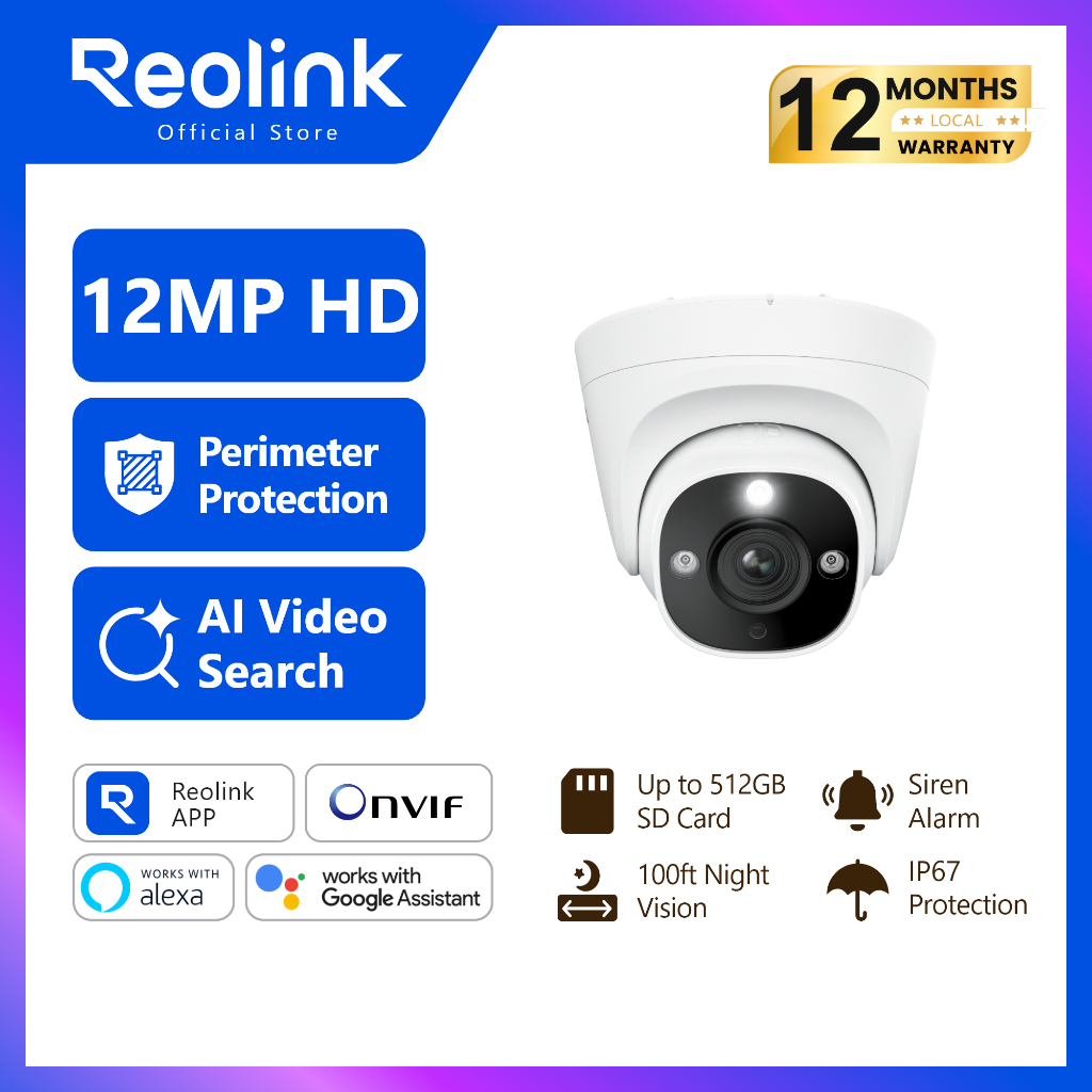 Reolink RP-PCT12M 12MP Pro-Grade PoE Security Camera Color Night Vision ...