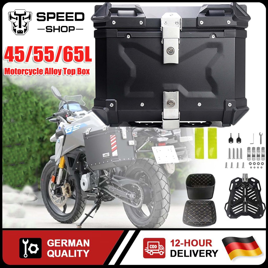 NEW 45/55/65L Motorcycle Alloy Top Box Compartment Storage Box with ...
