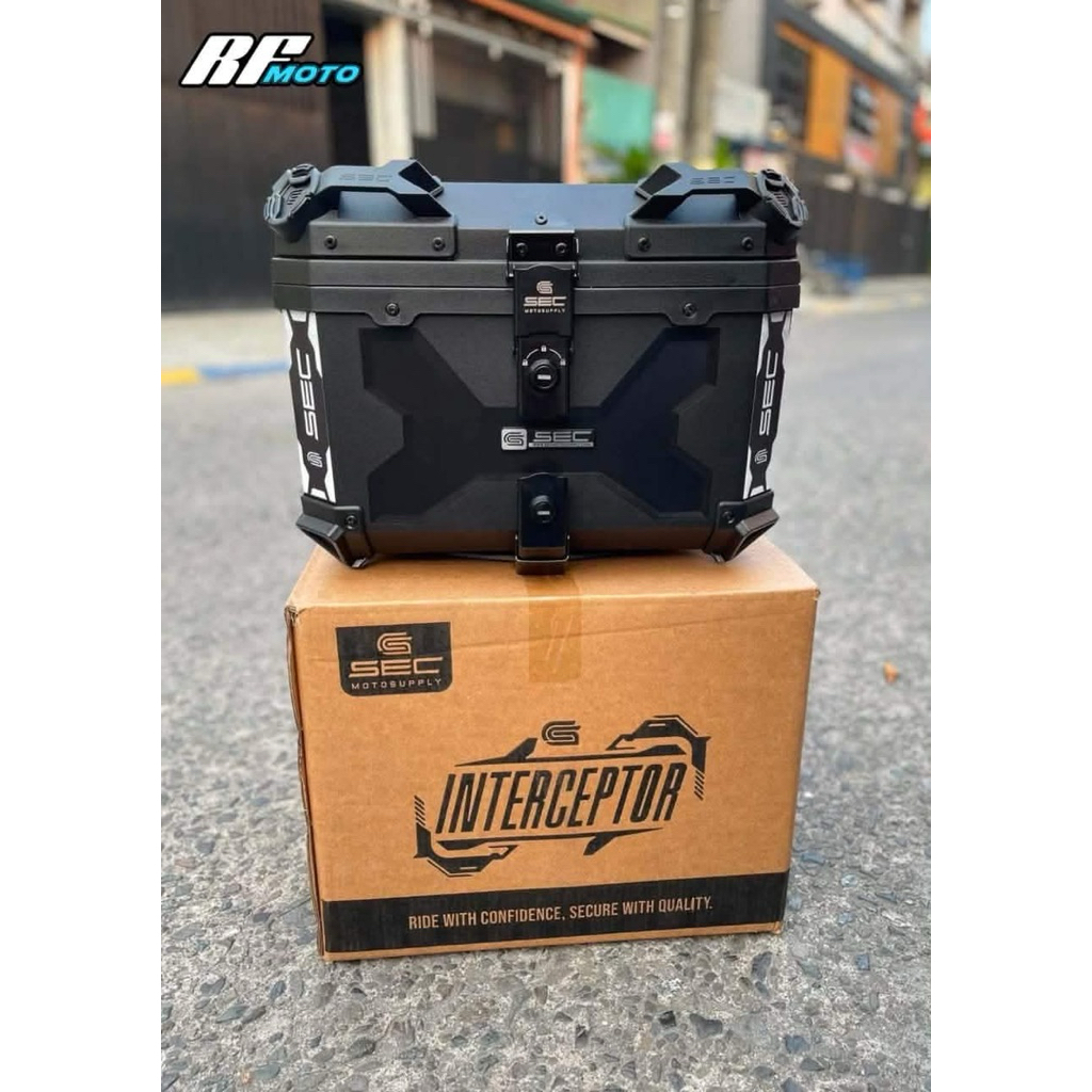 SEC INTERCEPTOR 45L HARD PLASTIC DUAL LOCK TOP BOX WITH METAL BASE ...