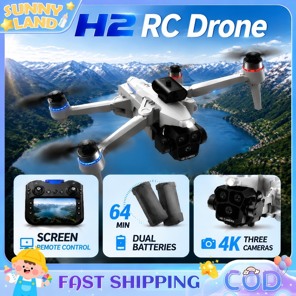 H2 RC Drone 4K Triple Camera with Screen Remote Obstacle Avoidance ...