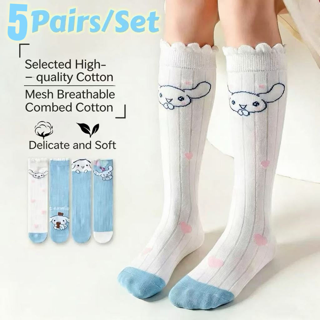 TS 5pairs Cinnamoroll Kids Knee High Socks Breathable Cotton Soft Cute ...