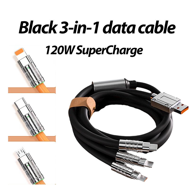 3 in 1 Super Fast Charging Cable 120W 6A Liquid Silicone USB to Type-C ...