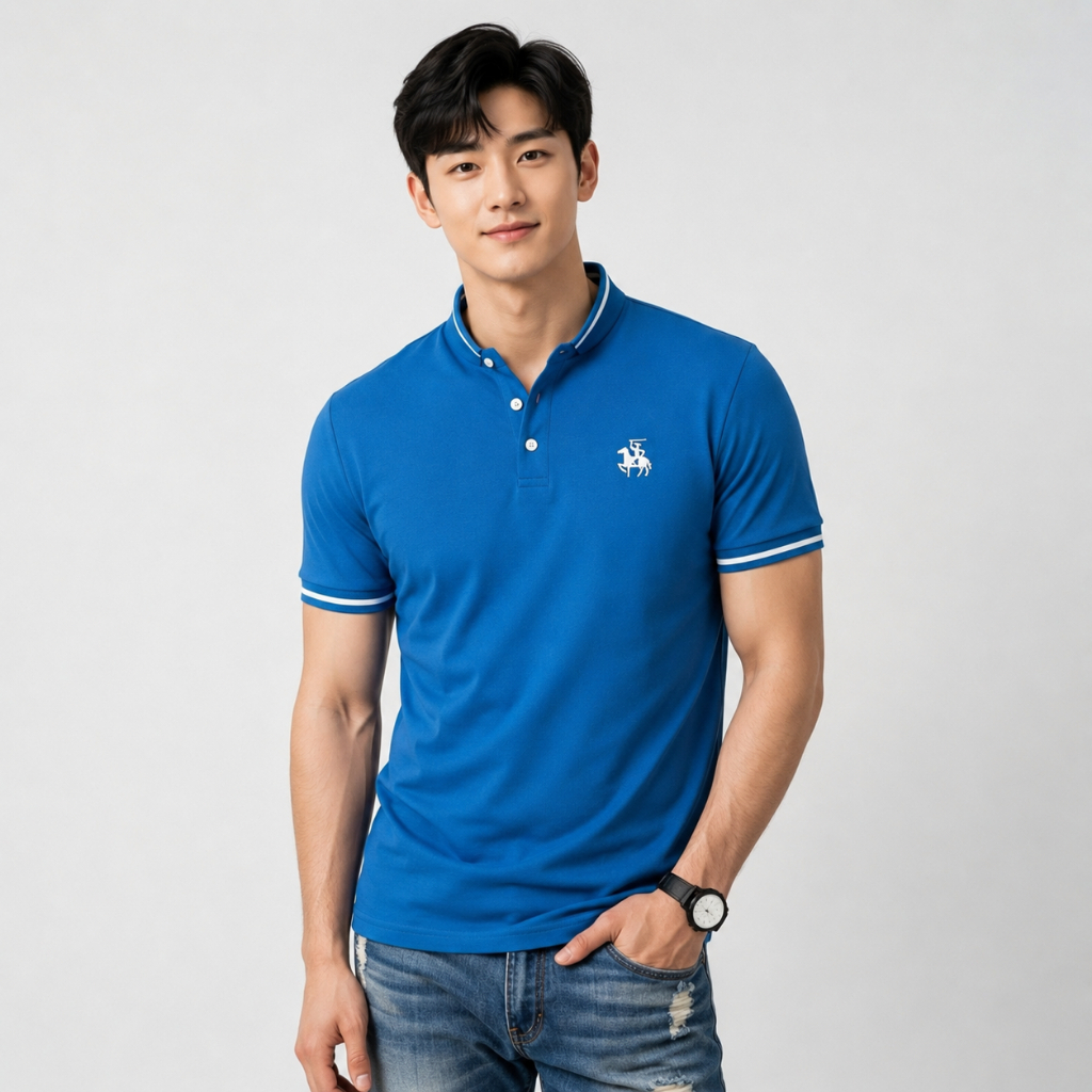 Kinwoo Men’s Figure & Horse Print Polo Shirt | Striped Trim | Casual ...