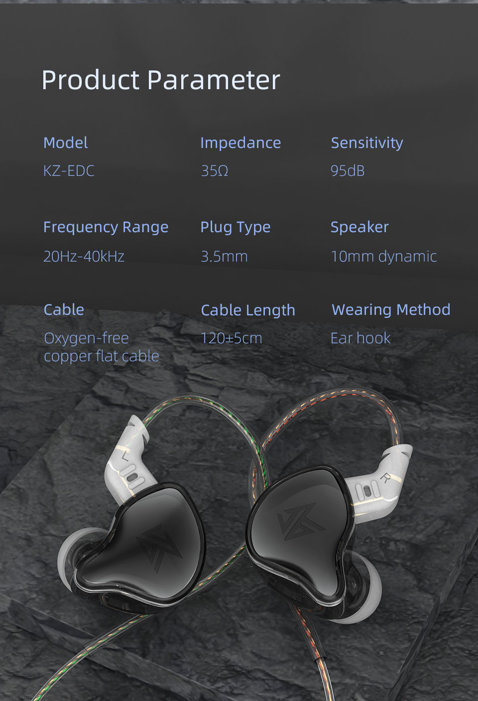 KZ EDC Dynamic Bass Earphone In-ear HIFI DJ Sports Headset Wired Stereo ...