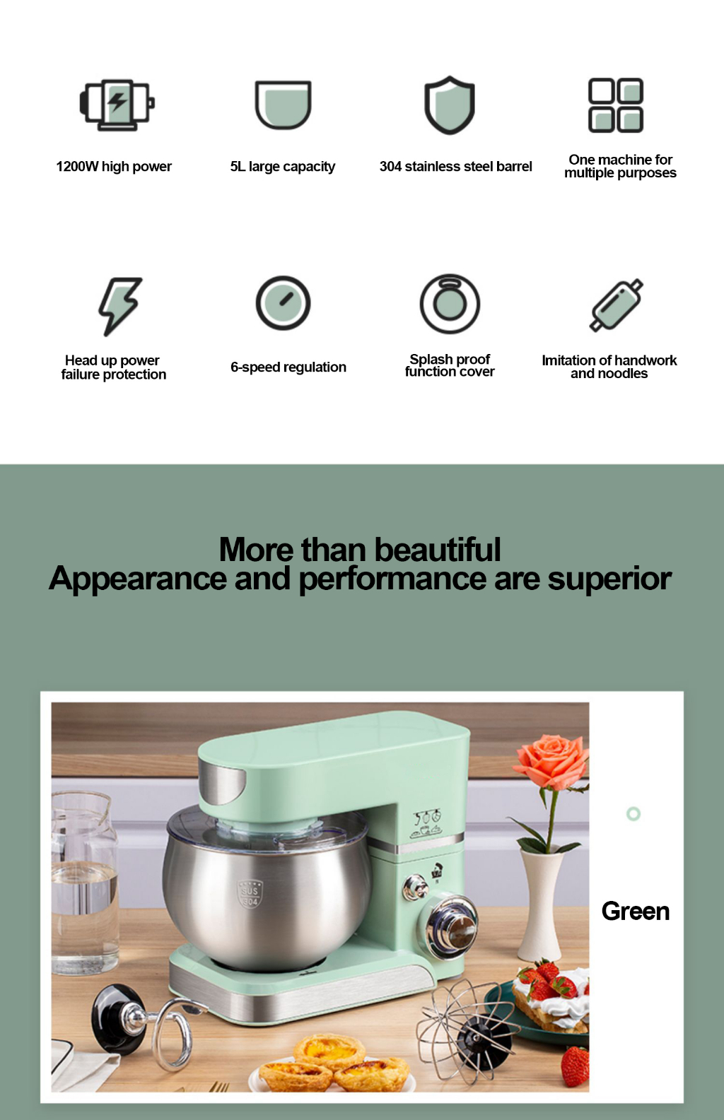 Vertical mixer 1200W 3.5L/4.5L/5.5L food mixers, multi-function mixer ...