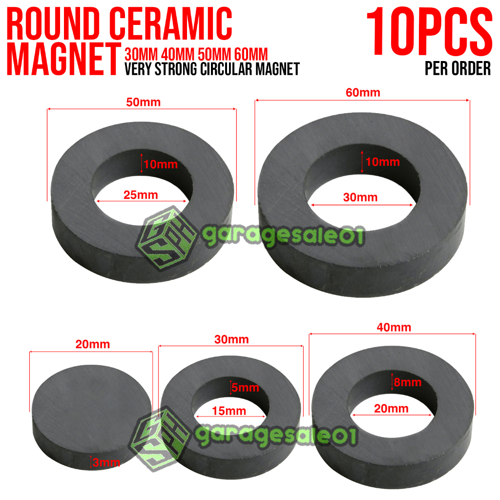 GS 10PCS Round Ceramic Strong Magnet – 30mm/40mm/50mm/60mm Circular ...