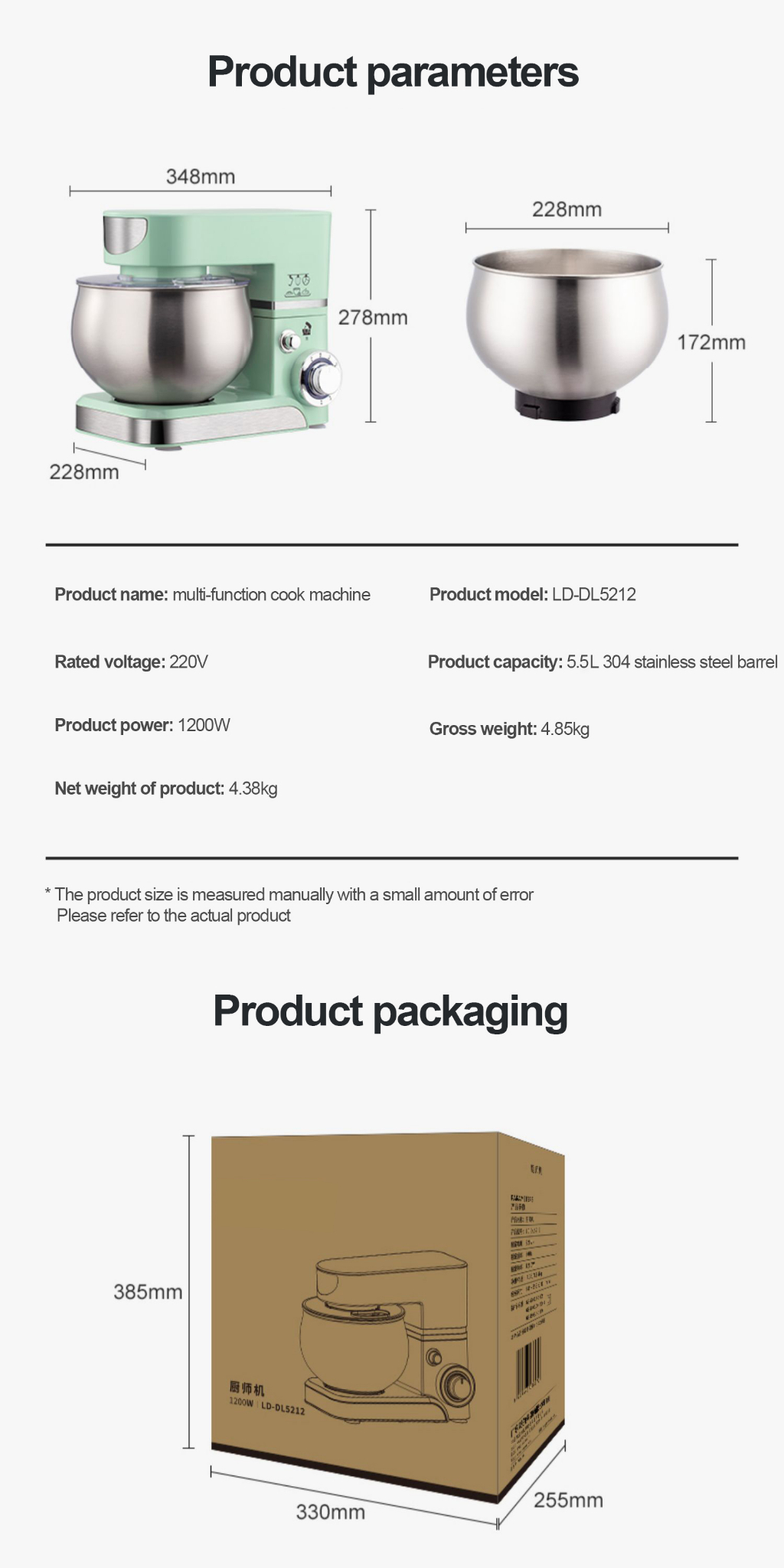 LENODI 1200W Large Motor Stand Mixer, 5.5L Multi-Function Food Blender ...