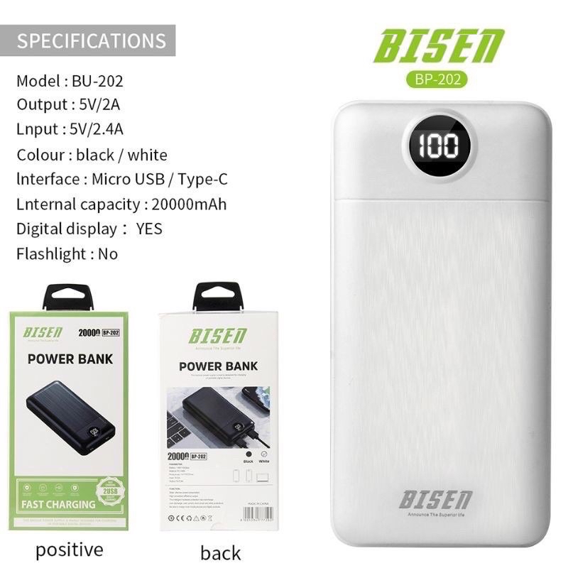 BISEN BP -103 10000mAh Power Bank Super Fast Charging 2USB Port ...
