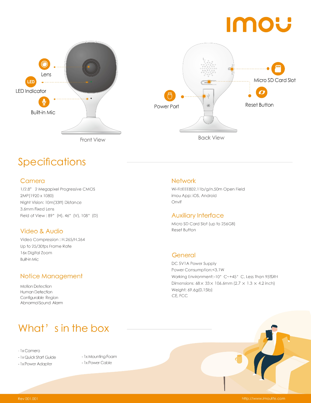 IMOU Cue 2C 2MP IPC-C22CN-D Full HD Indoor WiFi IP Camera with Night ...