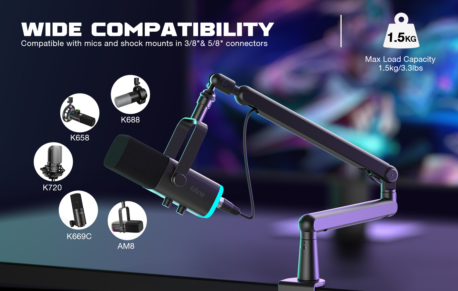 FIFINE BM88 Boom Arm Mic Stand Low Profile Microphone Arm Stand Podcast ...