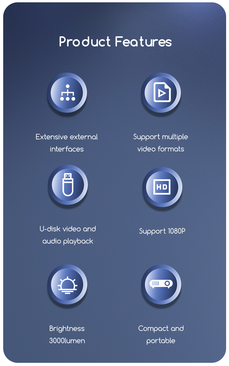 Deli Vusign 3000 Lumen Projector Portable HD 1080P Projector 16:9 Stand ...