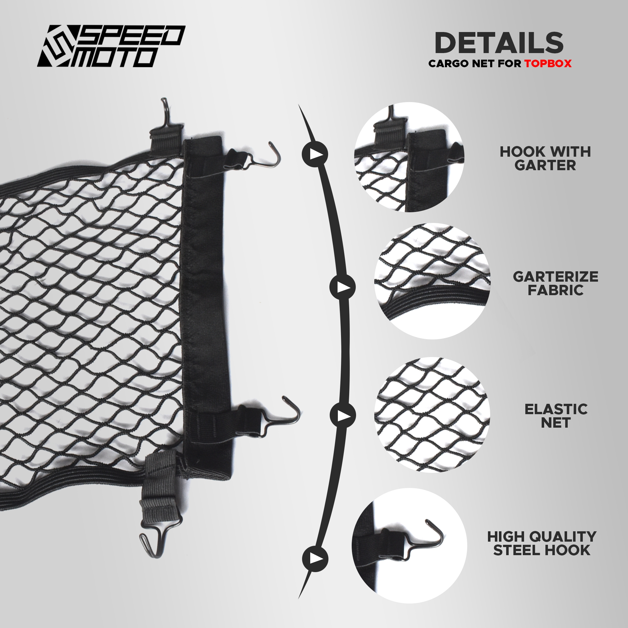 GARTERIZED TOP BOX CARGO NET WITH HOOK UNIVERSAL FOR MOTORCYCLE TOP BOX ...