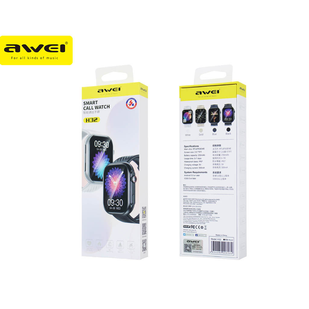 Awei H32 Smart Call Watch Multi-Sports Mode Fitness Trackers Heart Rate ...