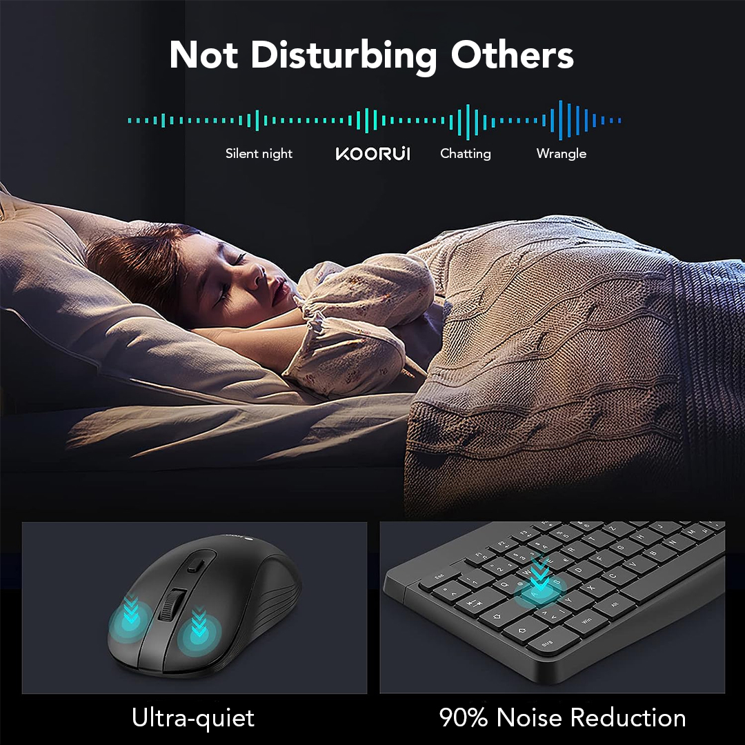 KOORUI BK0104 Wireless Keyboard and Mouse Combos, 2.4G Silent Full Size ...