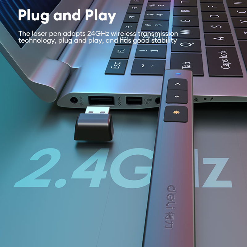 Deli Plug And Play Laser Pointer USB Pointer Wireless Presenter 100m ...