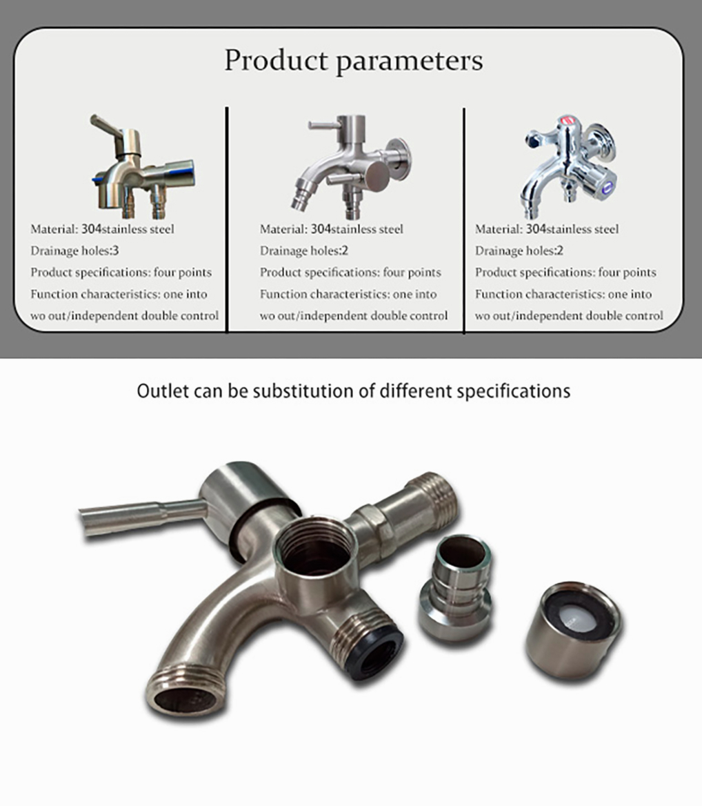 TQTQ SUS304 2 Way Faucet 1 in 2 out Head Two Way Water Washer Tap ...
