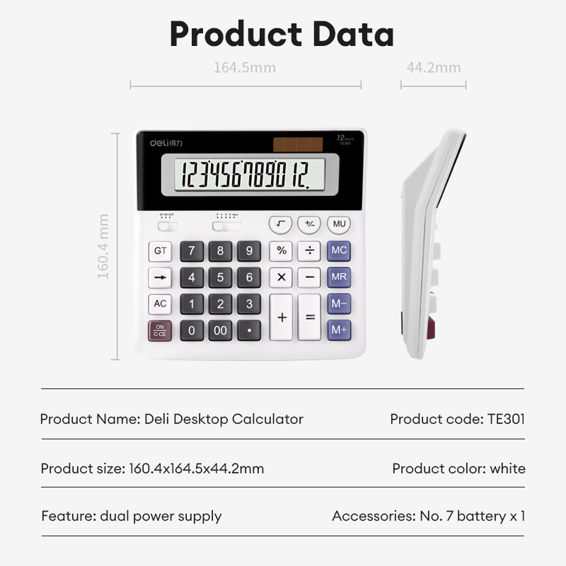 Deli 12-Digits Desktop Calculator Solar Calculator Office Supplies ...
