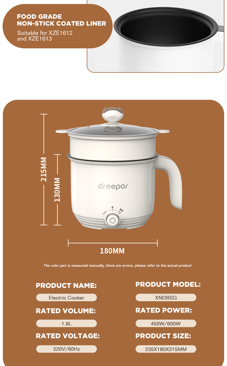 Dreepor 1.8L Mini Rice Cooker Small Non Stick Pan Electric Multi Cooker ...