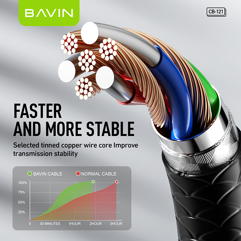 BAVIN CB121 2.4A Quick Charging Data Cable 1.2m Tail Spring Metal ...