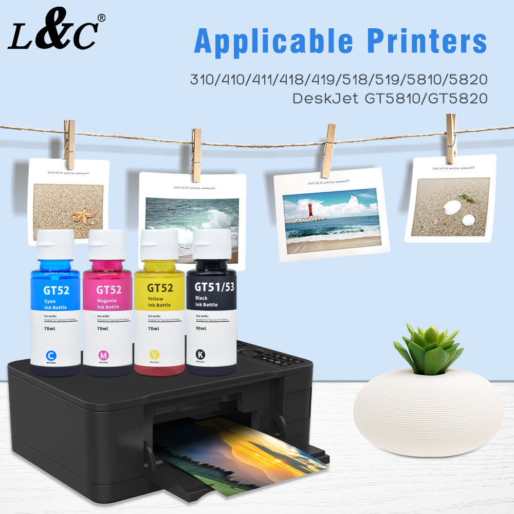 L&C Refill GT51 GT52 Ink Set Dye Ink For HP Inkjet Printer GT5810 5820 ...