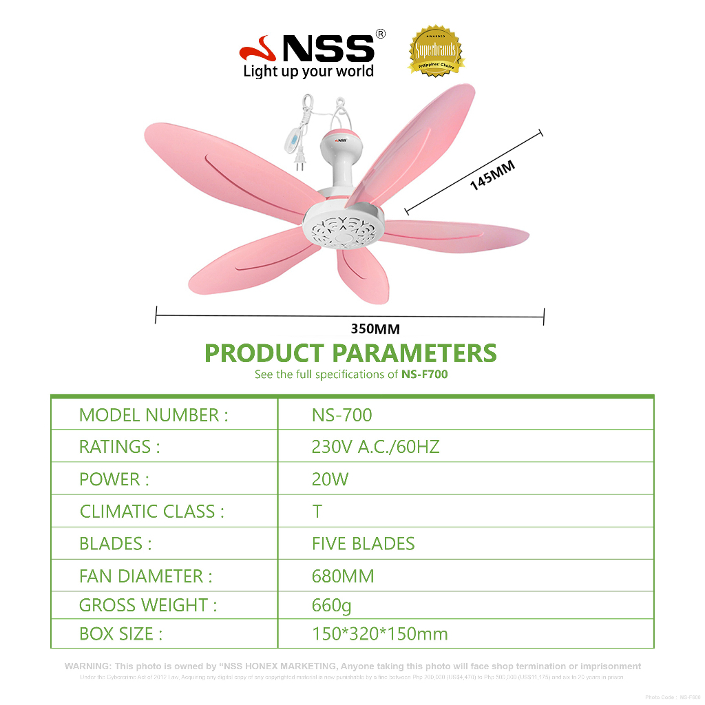 NSS Ceiling Fan 5 Blades Portable fan Desk Fan Home Electric Fan ...