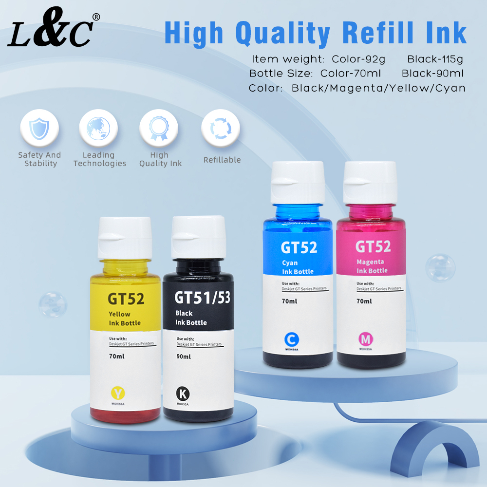 L&C Refill GT51 GT52 Ink Dye Ink For HP Inkjet Printer GT5810 GT5820 ...