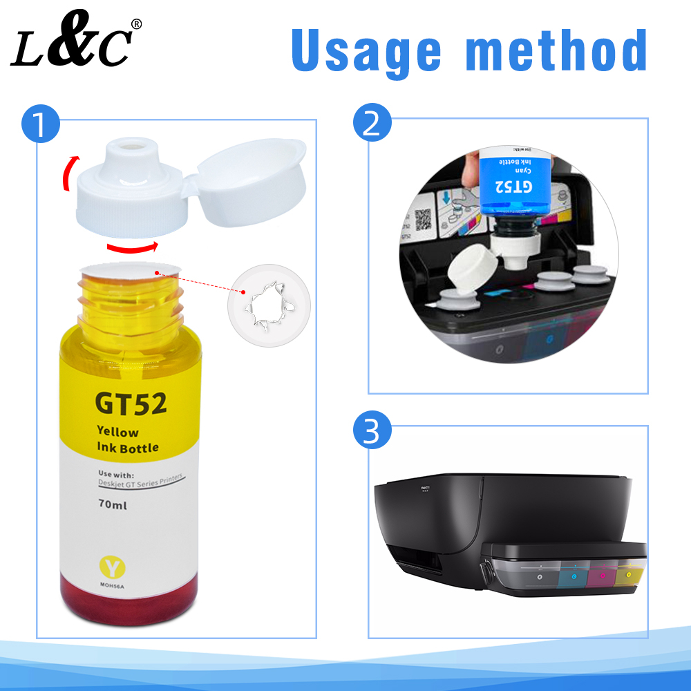 L&C Refill GT51 GT52 Ink Dye Ink For HP Inkjet Printer GT5810 GT5820 ...