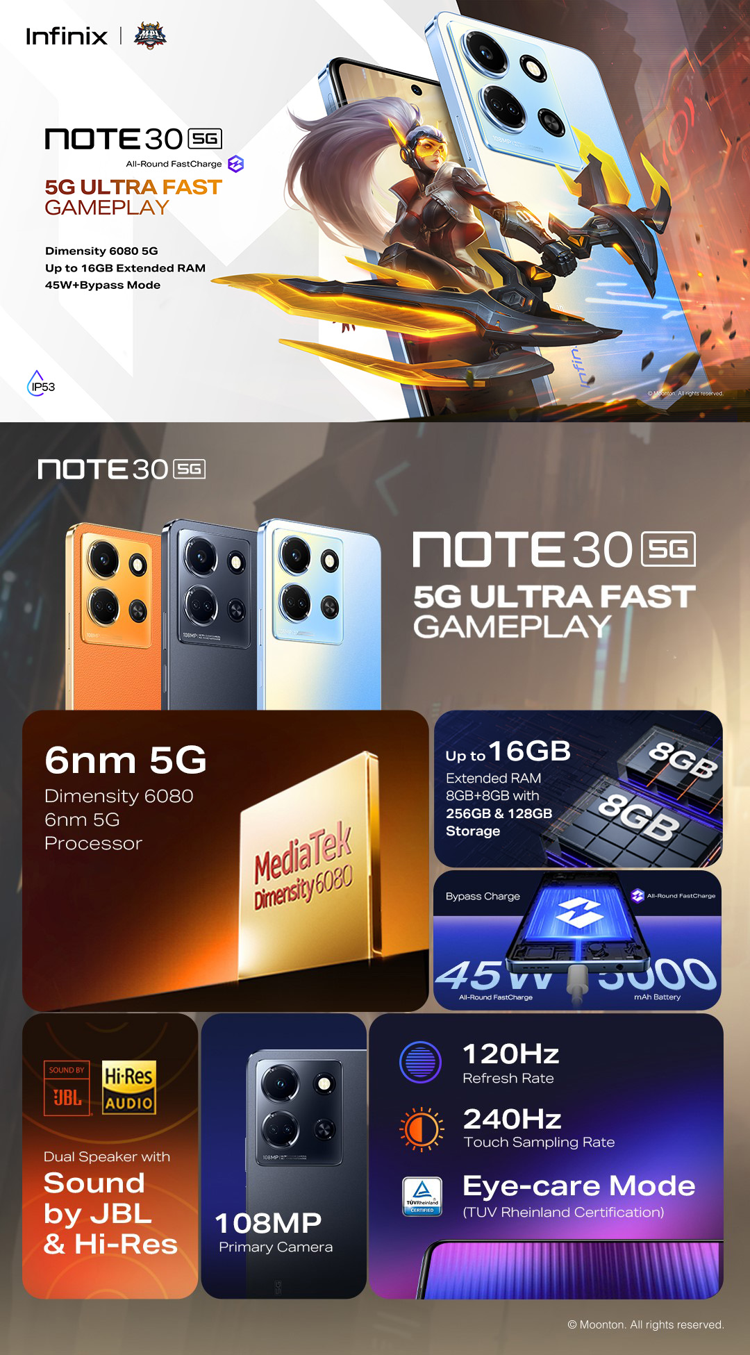 Infinix Note 30 Series 5G D6080 / 4G G99 Gaming Chipset | 45W+bypass ...