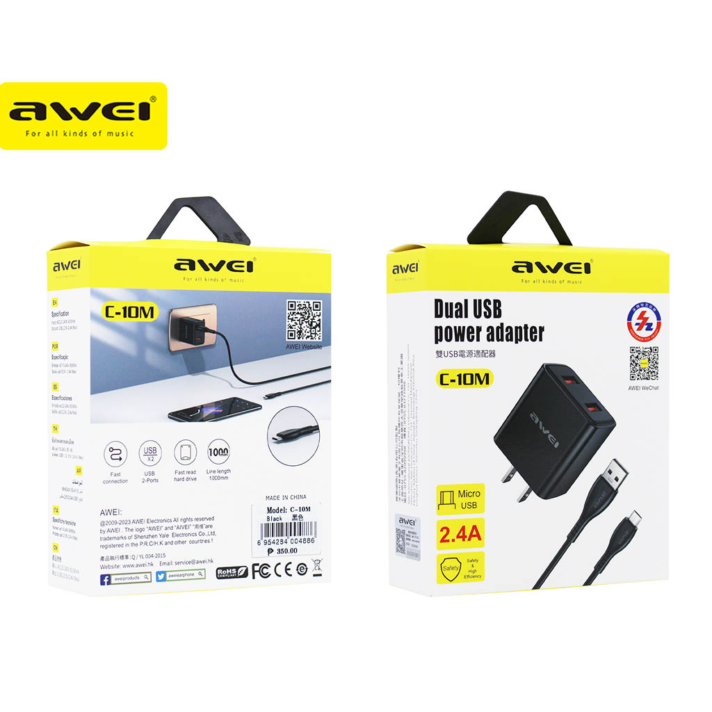 Awei C-10 Series 2.4A 1m Fast Charging Power Adapter Charger With Data ...