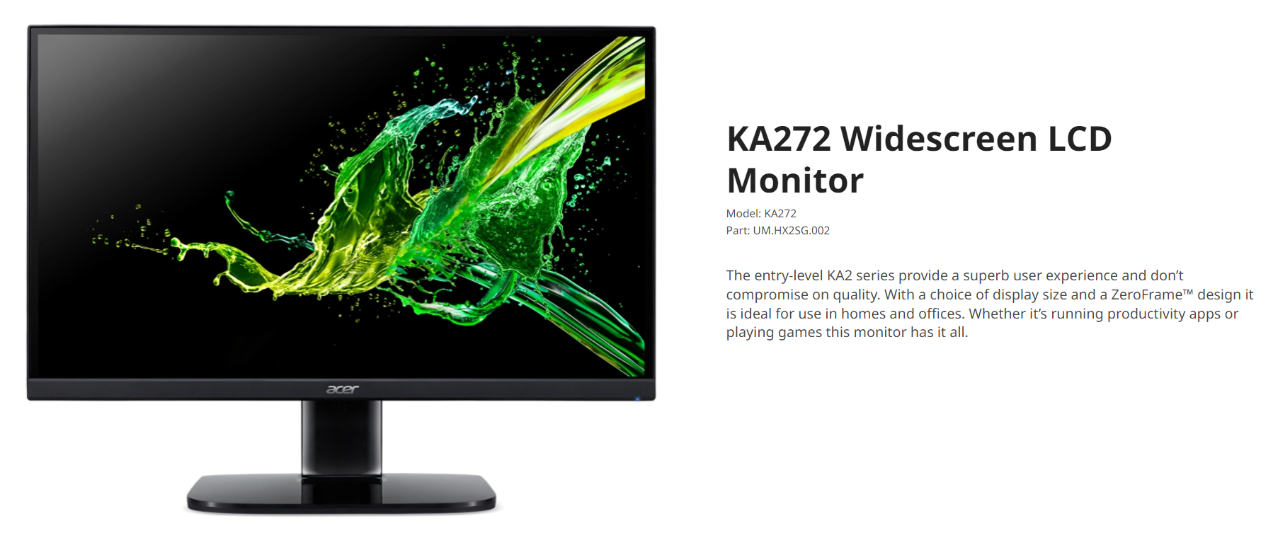Acer KA272 27 Inch IPS Full HD (1920X1080) 75hz 1ms VGA-HDMI Wall Mount ...