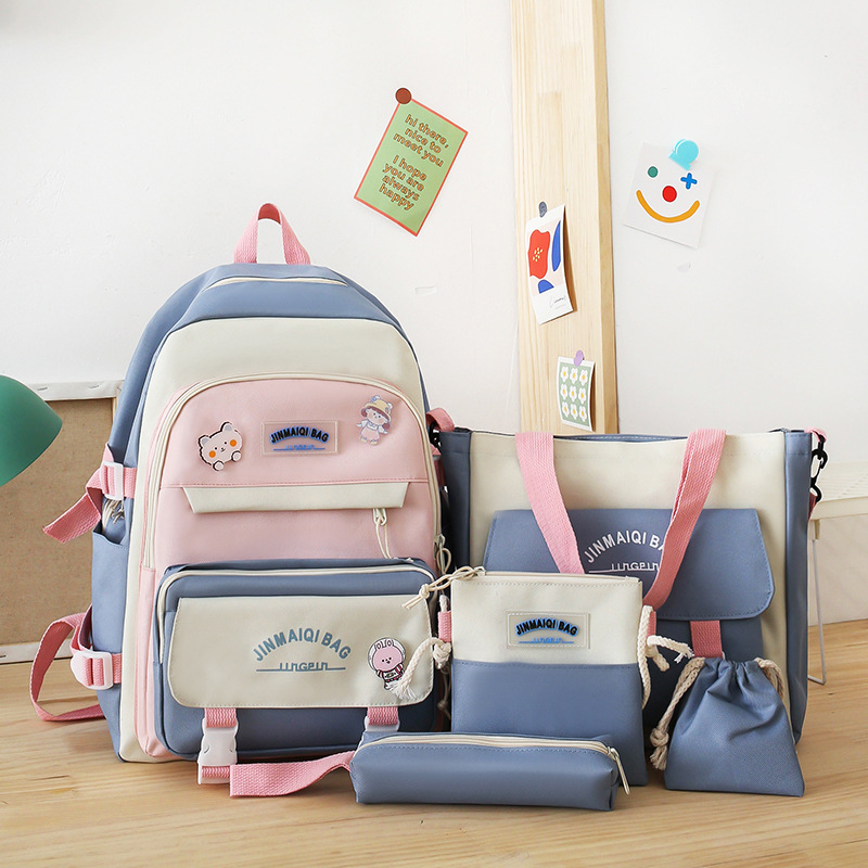 Mumu 6079 Korean Cute 5 In 1 Student School Back Pack Canvas Bag For ...