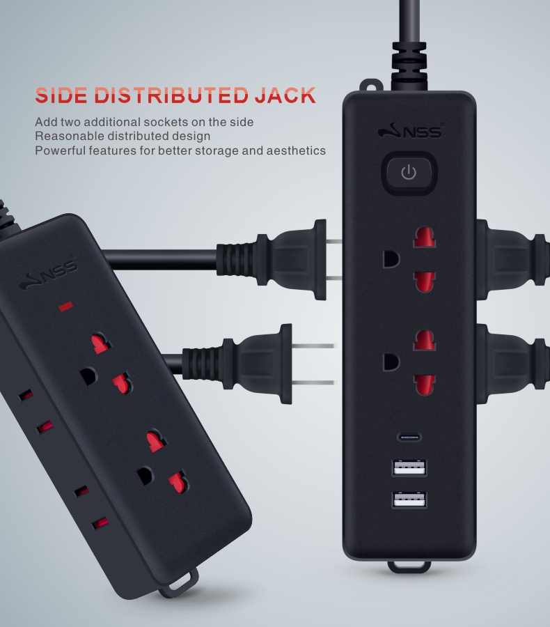 NSS Power Sockets Extension Outlet Socket 3m with USB Ports Universal ...